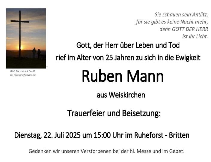 Sterbefälle | Pfarrei Don Bosco Weiskirchen